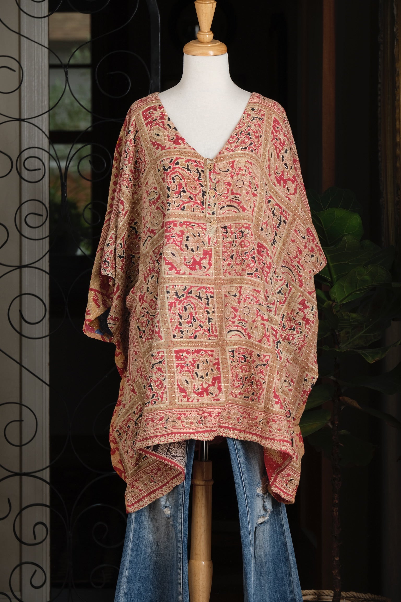 Kantha Button Top in Tile – Chateau Bel Age Boutique